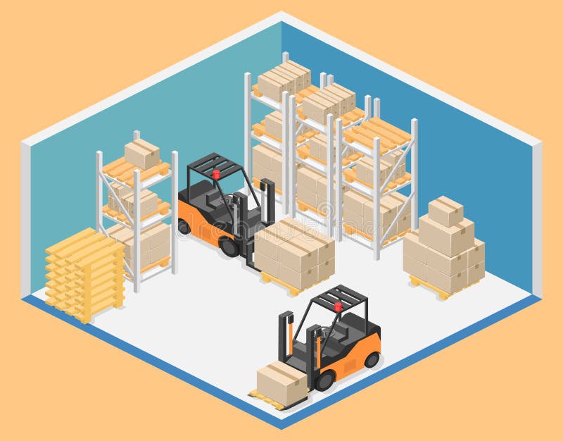 Isometric Warehouse Interior Forklift Stock Illustrations – 332 ...
