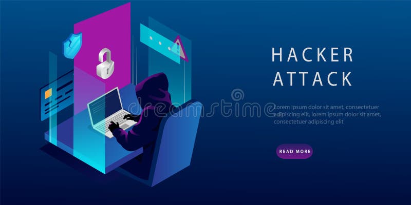 Isometric Internet Hacker Attack and Personal Data Security Concept ...