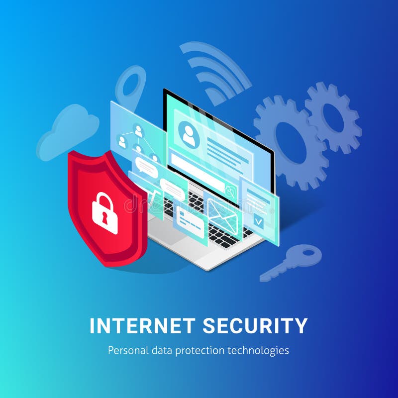 Isometric Internet Security Banner Blue Stock Vector - Illustration of ...
