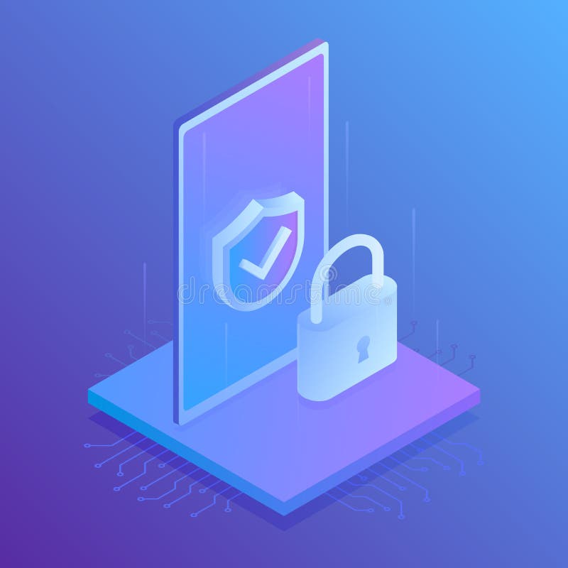 Isometric Internet Security Shield and Castle, Business Concept. Modern ...