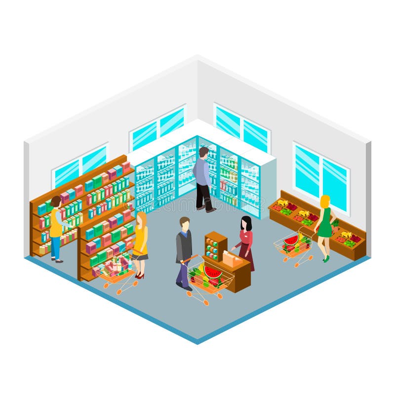 Isometric Grocery Store Building Stock Illustrations – 672 Isometric ...