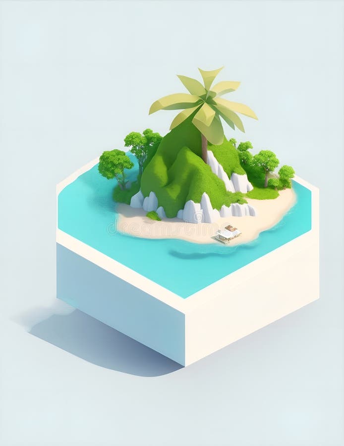 Isometric, Island in a Box, Minimalist on a White Background ...