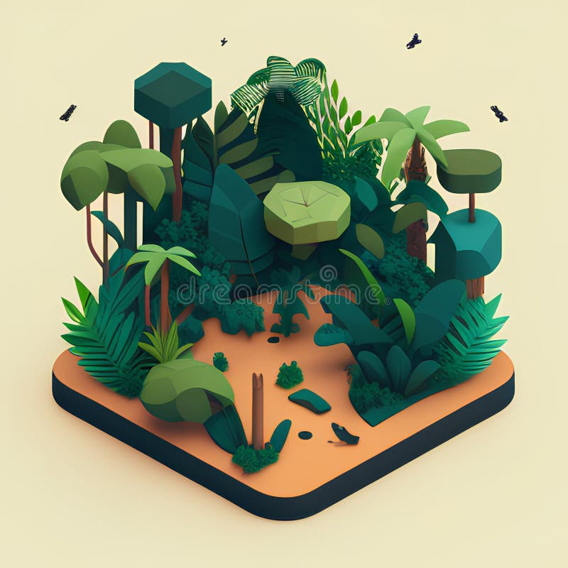 Isometric Jungle Landscape Background, Isometric View, Vector ...