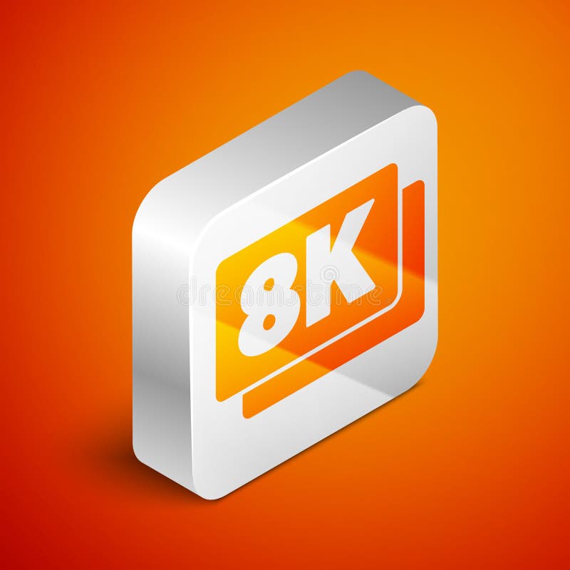 Isometric 8k Ultra HD Icon Isolated on Orange Background. Silver Square ...