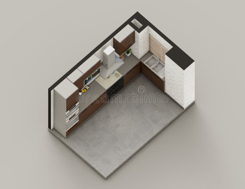 Isometric Kitchen with Built in Features 3d Model Stock Illustration ...