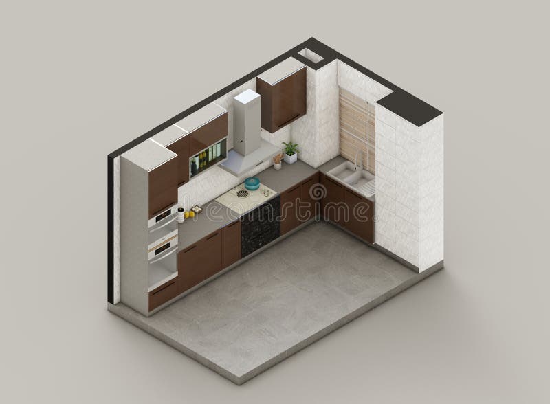 Isometric Kitchen with Cabinets and Built in Features 3d Model Stock ...