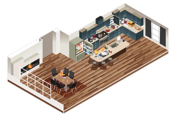 Isometric Kitchen Dining Room Home Vector Illustration Stock Vector ...