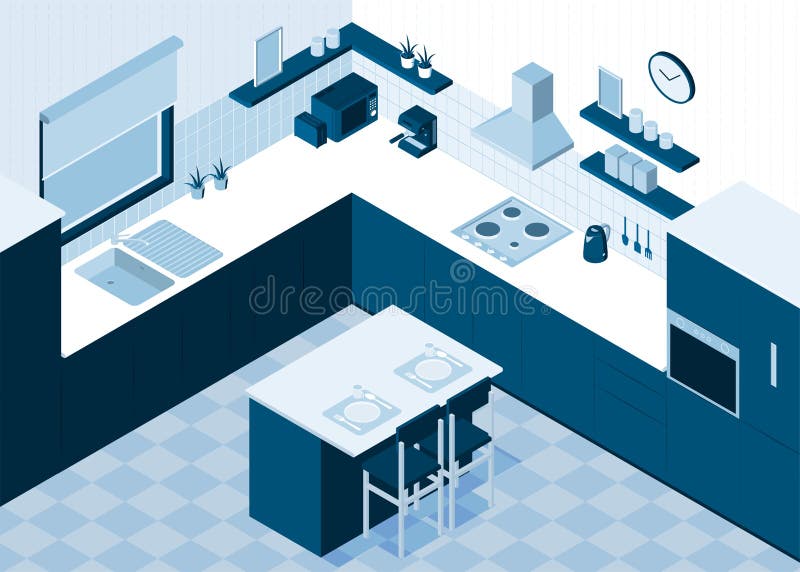 Isometric Kitchen Interior Composition Stock Vector - Illustration of ...