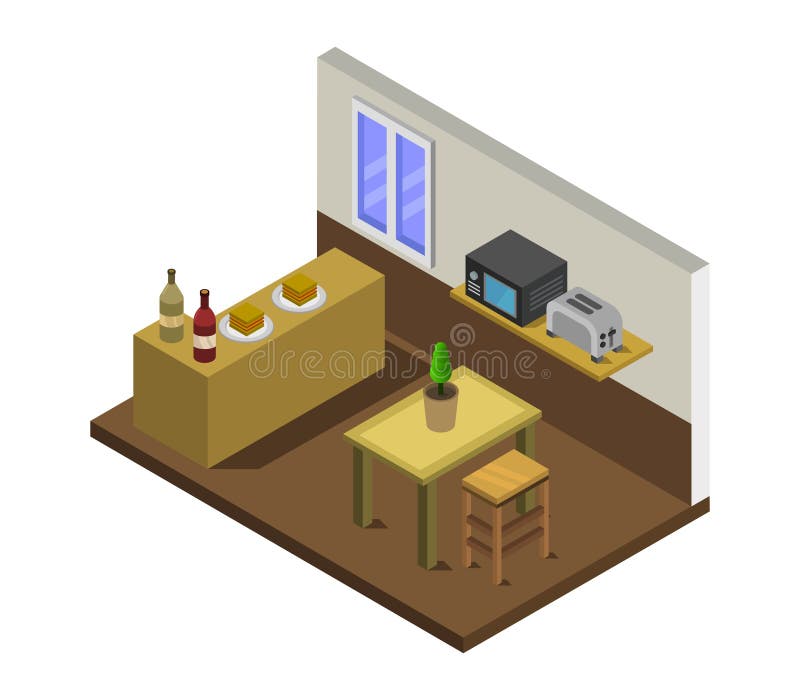 Isometric Kitchen Room on a White Background Vector Graphic ...