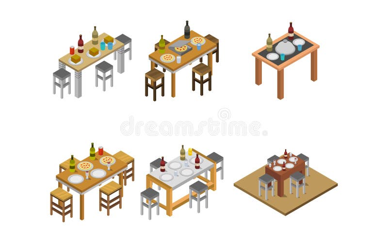 Isometric Kitchen Table Set Vector Illustration Stock Illustration ...