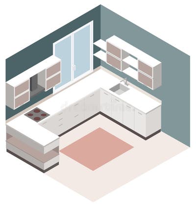 Isometric Kitchen. Vector Isometric Low Poly Kitchen Room Icon. Stock ...