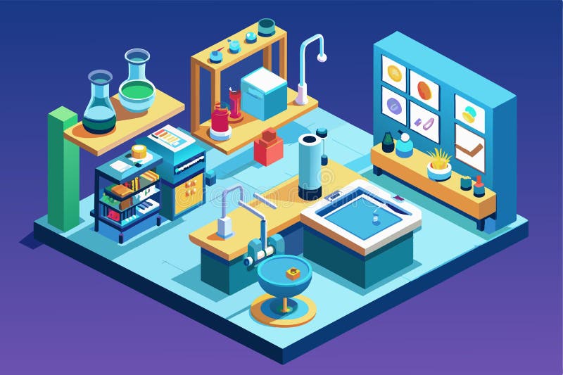 An Isometric Lab Illustration with Customizable Workstations, Equipment ...