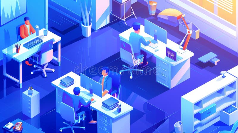 An Isometric Landing for a Business, Showing a Workplace with People ...