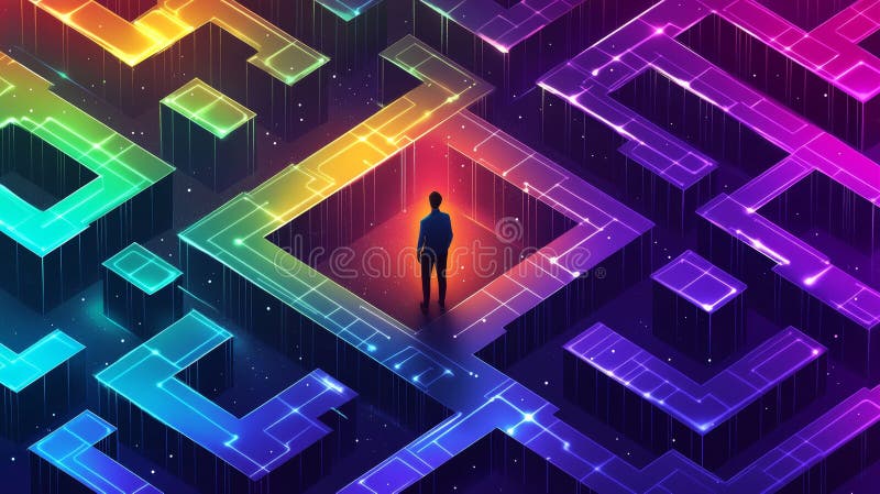 On this Isometric Landing Page, a Businessman Stands at a Confusing ...