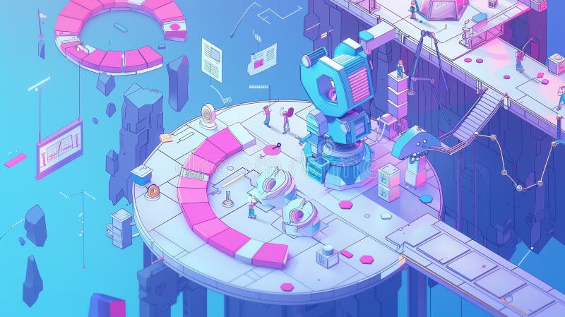 An Isometric Landing Page with a Huge Ai Robot, a Pie Chart and a ...