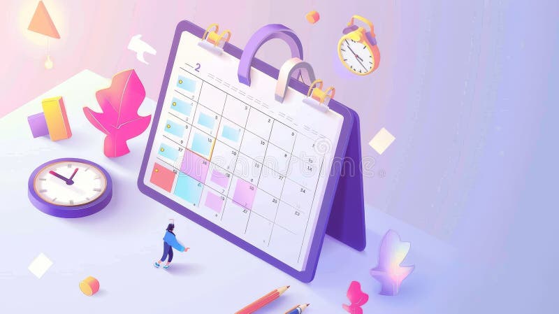 Isometric Landing Page, Large Note Pad Calendar with Important Dates ...