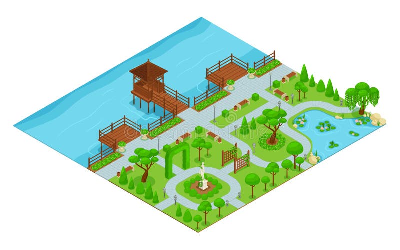 Isometric Landscape Design Park Composition Stock Vector - Illustration ...