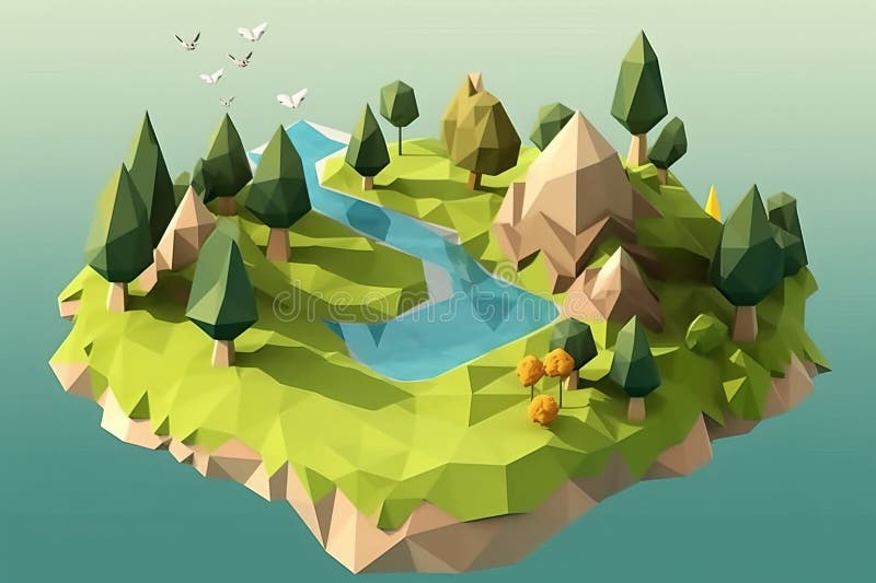 Isometric Landscape Low Polygon Countryside Theme 3d Background ...