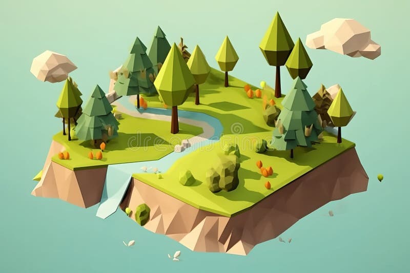 Isometric Landscape Low Polygon Countryside Theme 3d Background ...