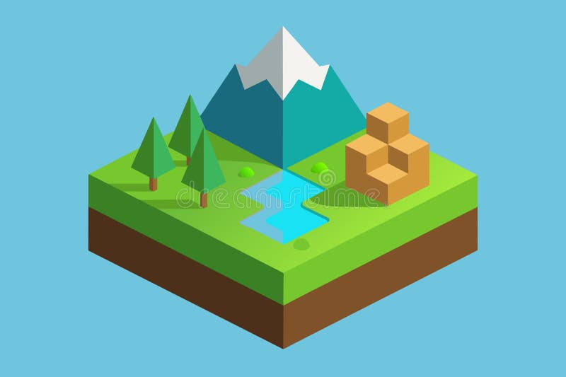 Isometric Landscape with Mountains and Forest, Stock Vector ...