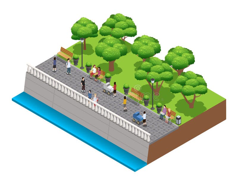 Isometric Landscaping Composition with People Stock Vector ...