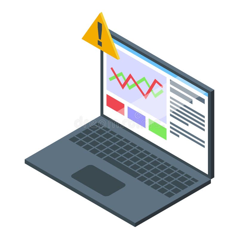 Isometric Laptop with Alert Flag and Data Analysis Graphics Stock ...