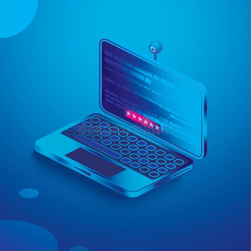 Isometric Laptop in Blue Colors. Notebook with Web Camera Stock Vector ...