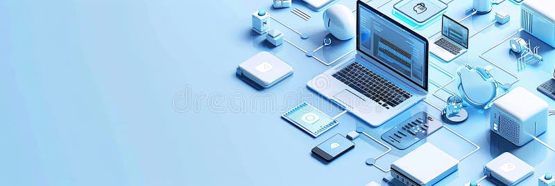 Isometric Laptop Computer on a Blue Surface with White Colors. Creative ...