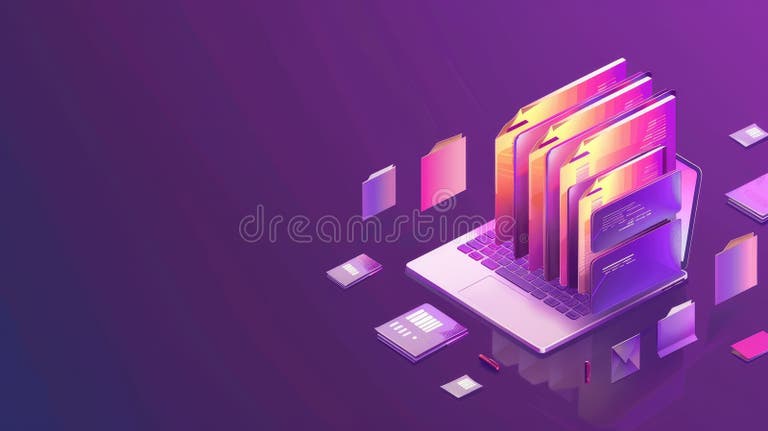 An Isometric Laptop and Folder are Arranged in a Modern Landing Page ...