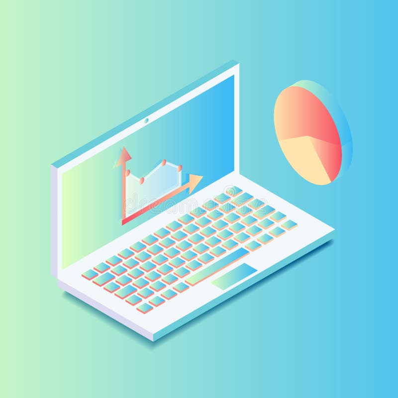 Isometric Laptop with Graphics and Settings Symbols in Gradient Colors ...