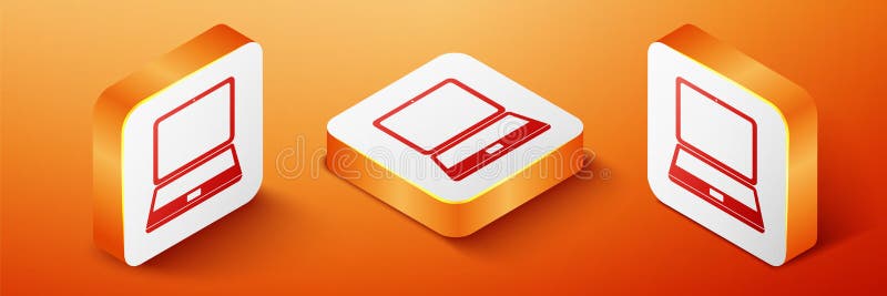 Isometric Laptop Icon Isolated on Orange Background. Computer Notebook ...