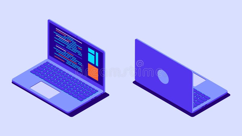 Isometric Laptop with Program Code on Screen. Laptop Isolated Stock ...