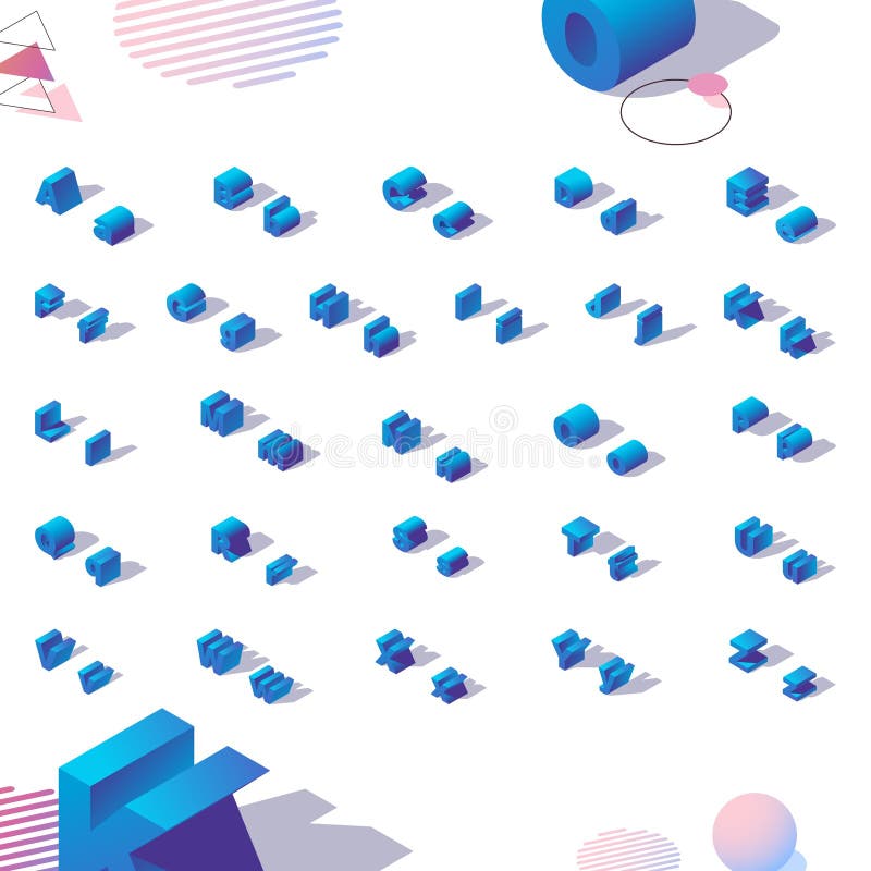 Isometric Latin Alphabet. Uppercase and Lowercase English Letters Stock ...