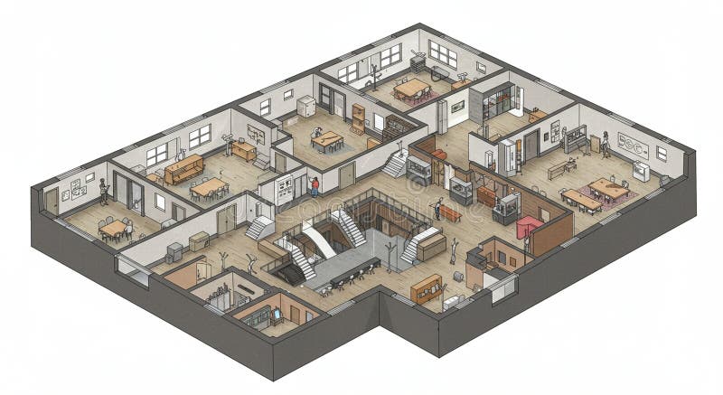 Isometric Layout of a Modern Office Space Featuring Workstations ...