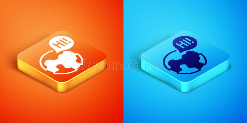 Isometric Learning Foreign Languages Icon Isolated on Orange and Blue ...