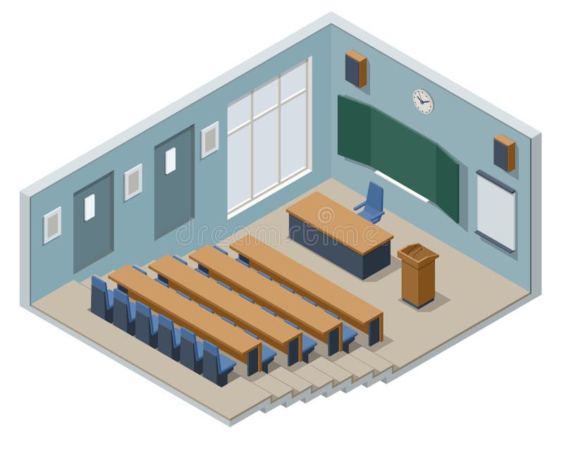 Isometric Lecture Hall, Lecture Audience. an Empty Large Lecture Room ...