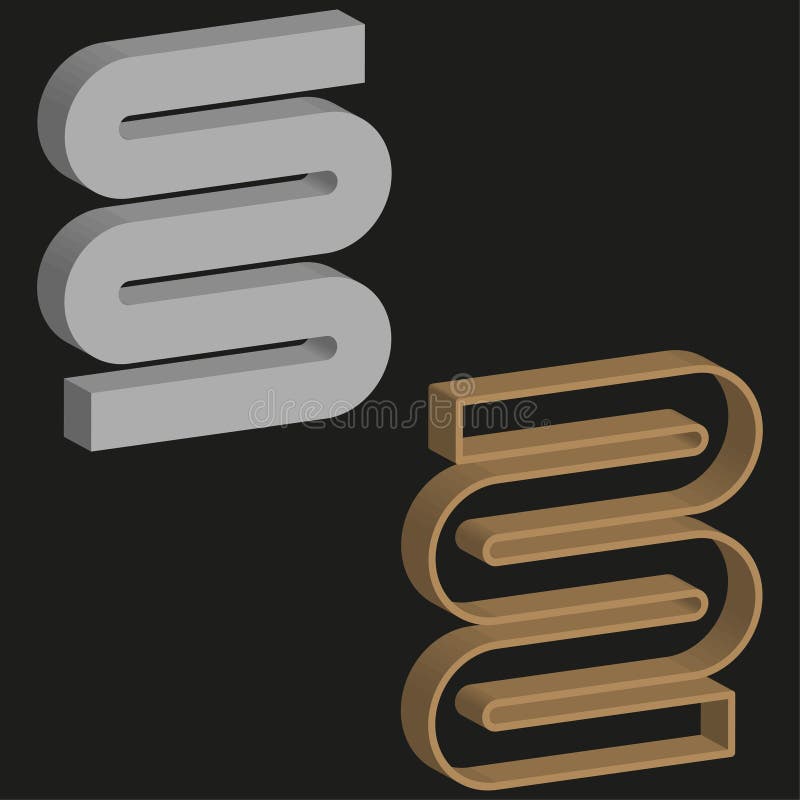 Isometric Letter S. Metallic Grey Block. Hollow Bronze Vector. Black ...