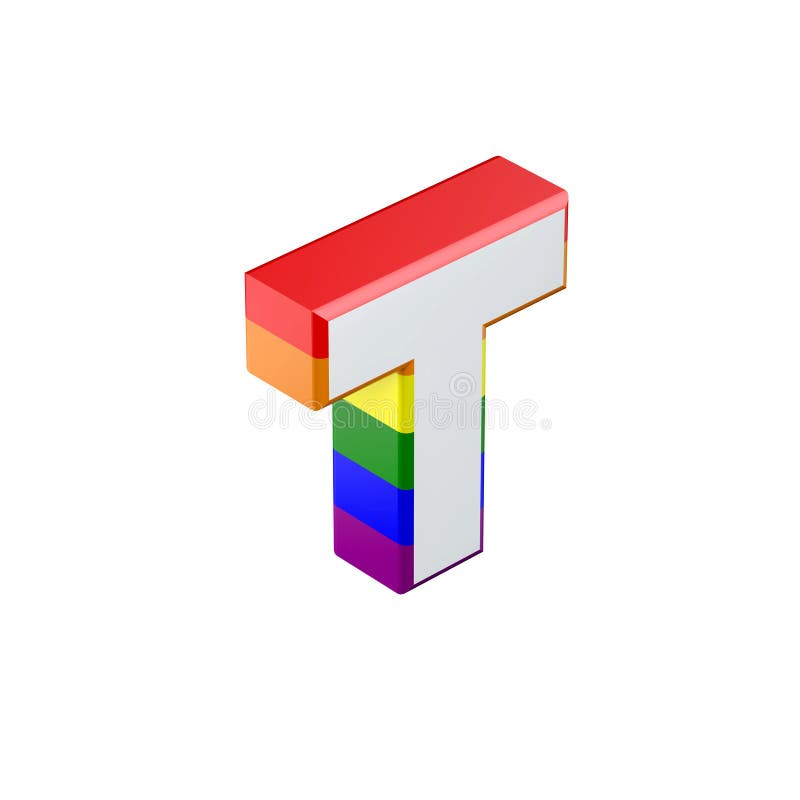 Isometric Letter T Gay Pride Rainbow Flag Font. 3D Rendering Stock ...