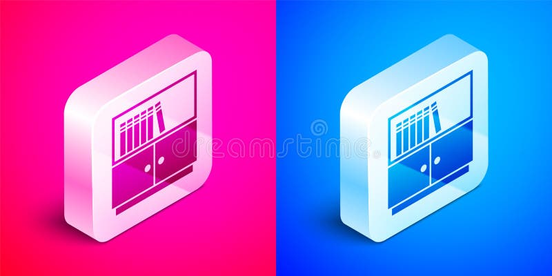 Isometric Library Bookshelf Icon Isolated on Pink and Blue Background ...