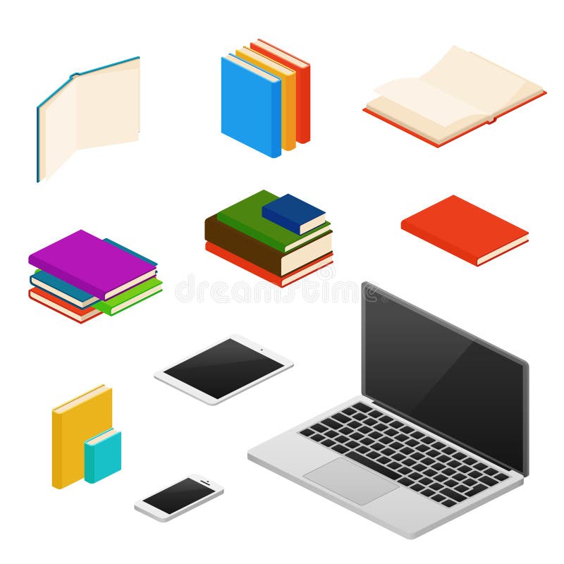 Isometric Library, Educational Equipment, Books, Computers and Devices ...