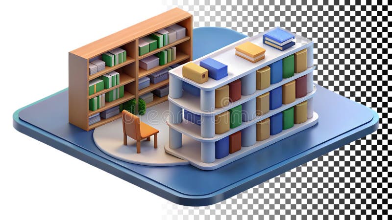 Isometric Library Interior with Bookshelves, Representing Knowledge and ...