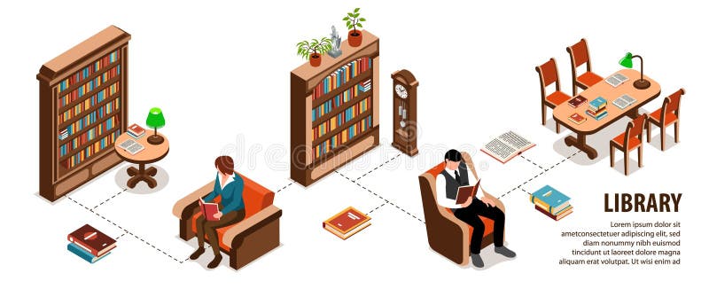 Isometric Library Interior stock vector. Illustration of wood - 273401593