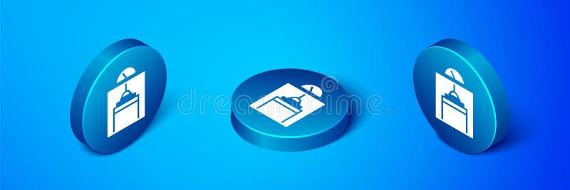Isometric Lift Icon Isolated on Blue Background. Elevator Symbol. Blue ...
