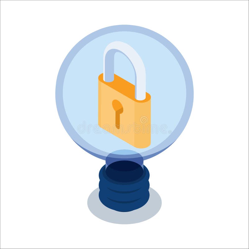 Isometric Light Bulb with Pad Lock Inside Stock Vector - Illustration ...