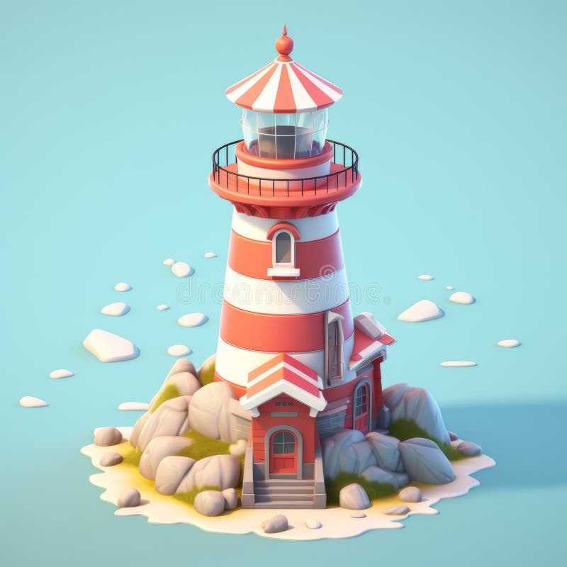 Isometric Lighthouse. Island with Tower and House, Isometric ...