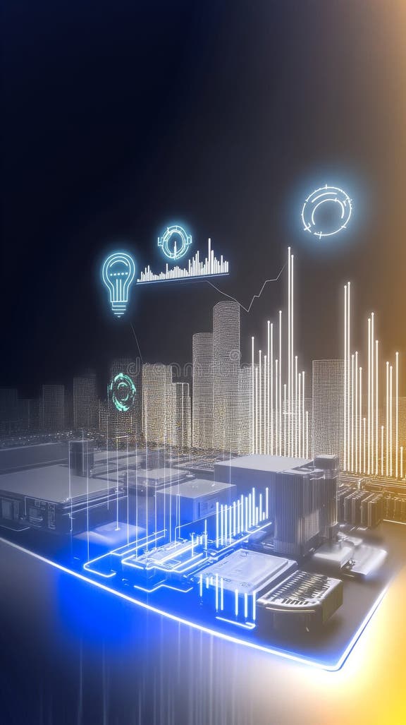 Isometric Lighting Map Displaying Active Light Bulbs in a Futuristic ...