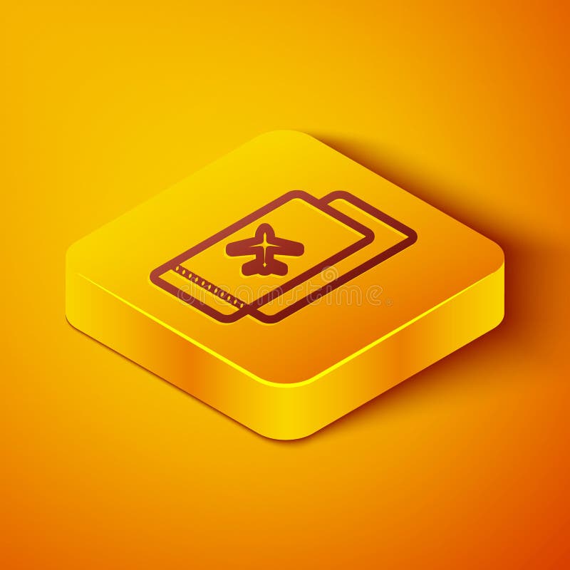Isometric Line Airline Ticket Icon Isolated on Orange Background. Plane ...