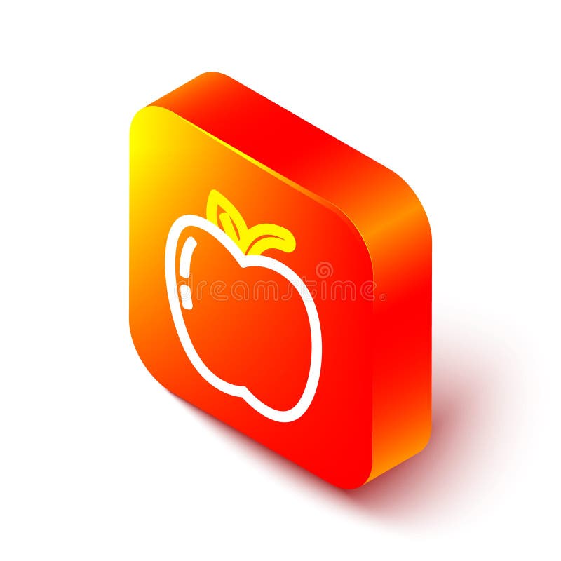 Isometric Line Apple Icon Isolated on White Background. Fruit with Leaf ...