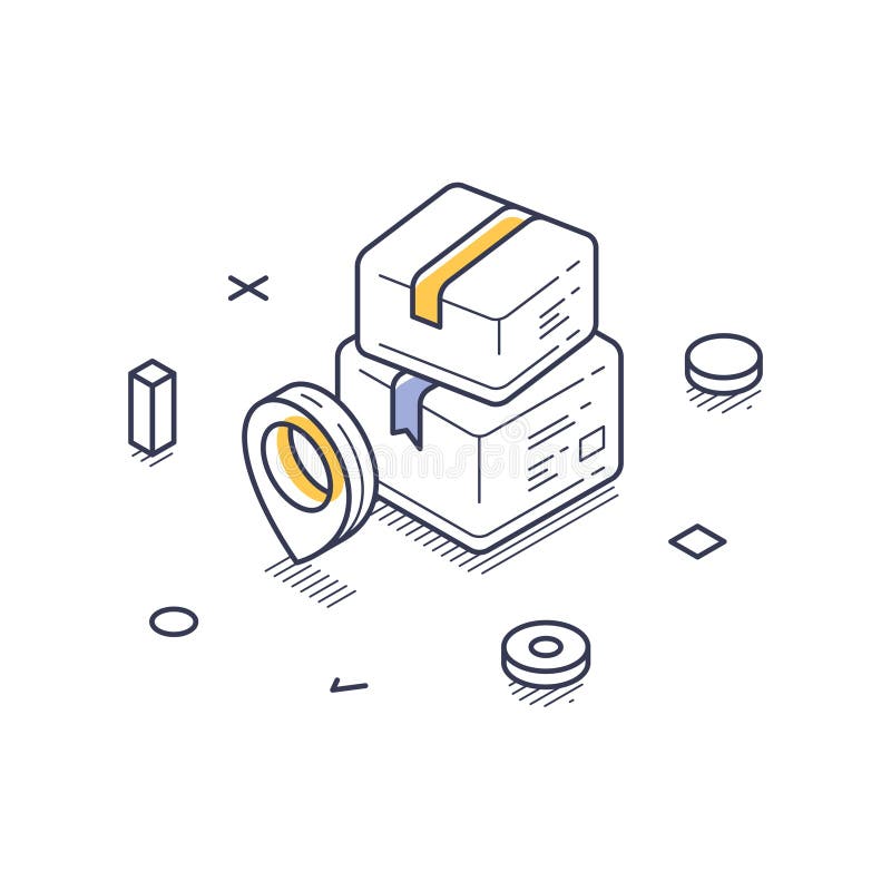 Isometric Line Art Icon for Online Shopping with Parcel and Delivery ...