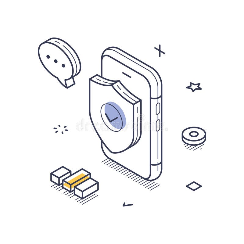 Smartphone Secured with Chain and Padlock Stock Illustration ...